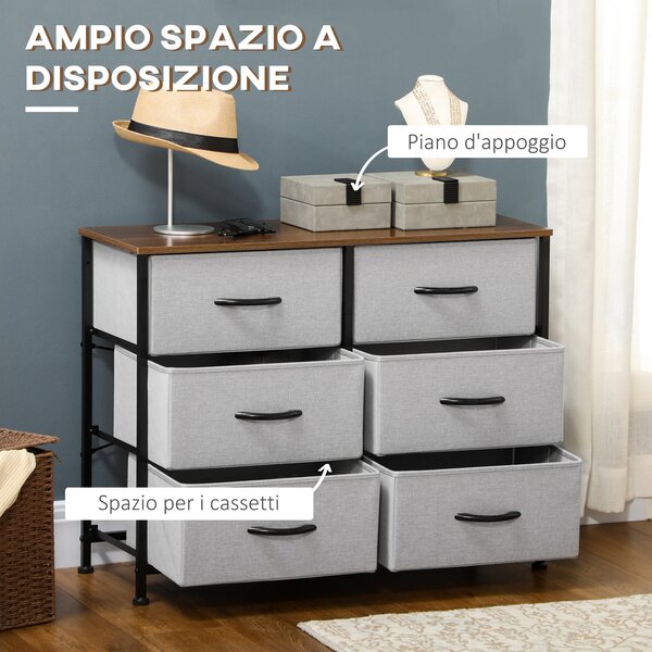 HOMCOM Cassettiera 6 Cassetti in Tessuto Rimovibili, in Legno e Acciaio ...