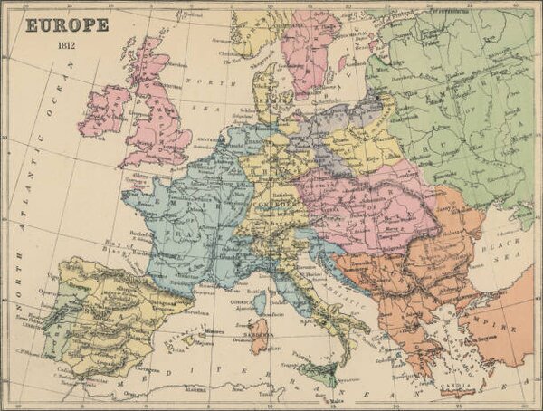 Mappa Old chromolithograph map of Europe in 1812, mikroman6 | FAVI.it