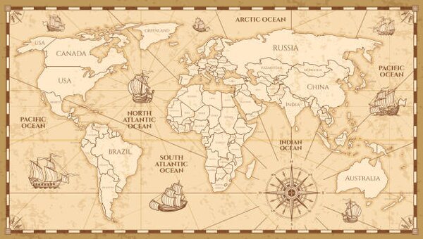 Mappa Vector antique world map with countries boundaries, MicrovOne ...