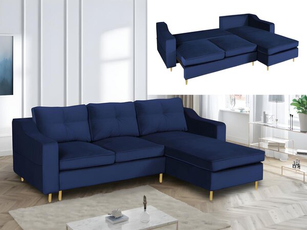 Divano letto angolare e reversibile in Velluto Blu notte - SORENI | FAVI.it