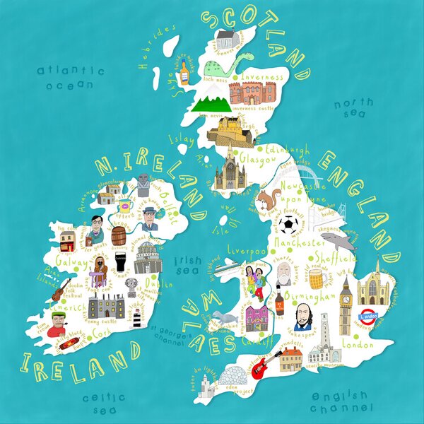 Illustrazione Map of Uk and Ireland with Country Icons, Carla Daly ...
