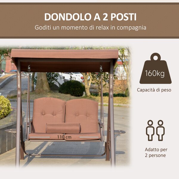 Outsunny Dondolo da Giardino 2 Posti con Tettuccio Regolabile e Vassoio ...