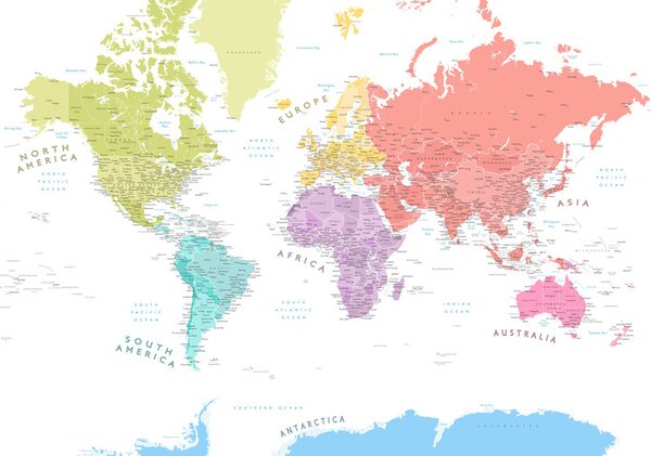 Mappa Detailed world map with continents in pastels, Blursbyai | FAVI.it