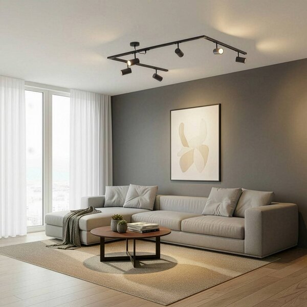 Sistema di binari Lindby Linaro, GU10, a 6 luci, nero, forma C Linaro, Nero, Soggiorno / Sala da ...